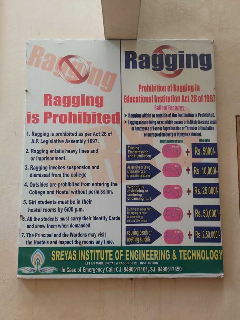 Anti Ragging Cell at Sreyas Engineering college - Nagloe